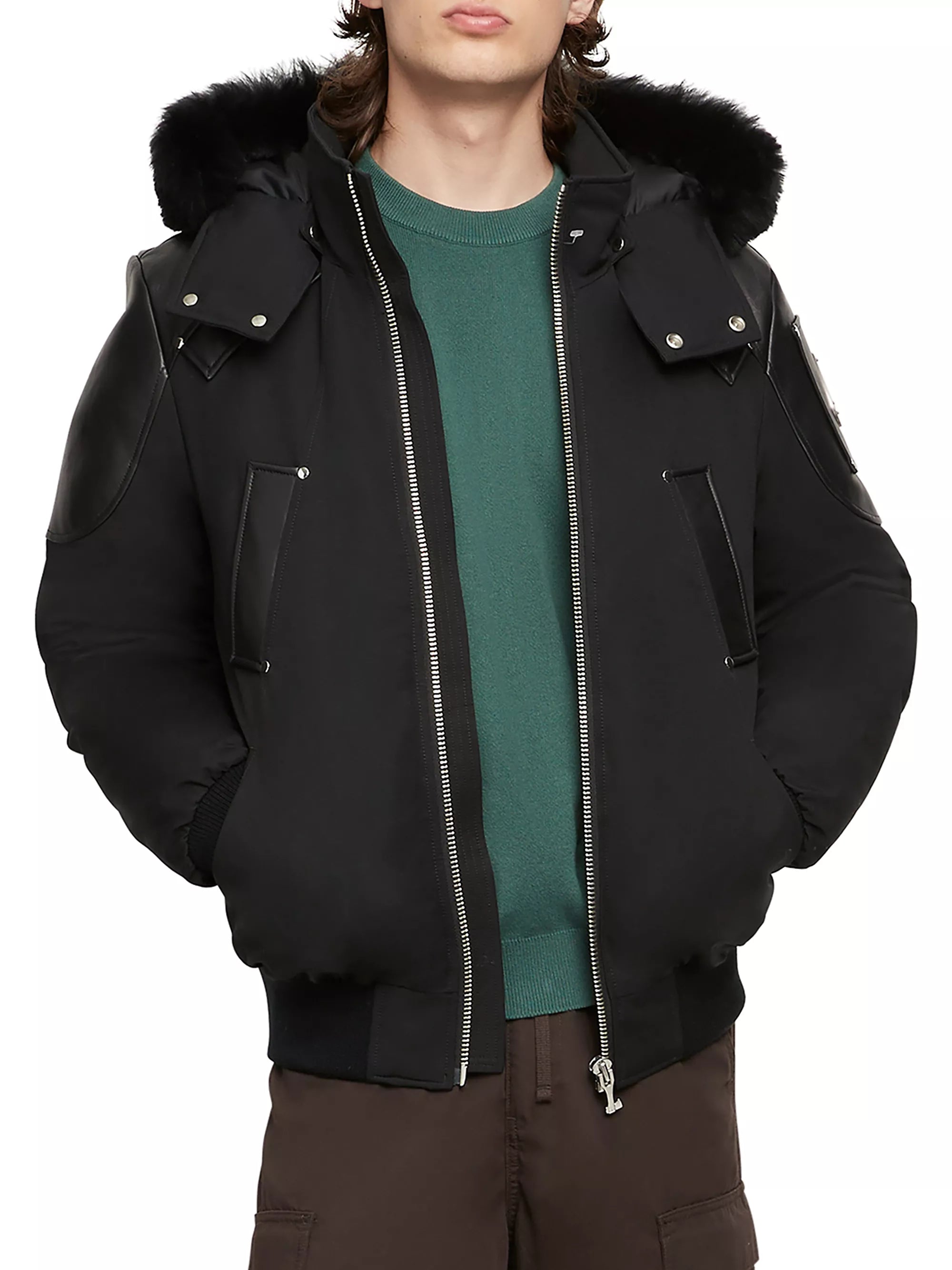 Men's Moose Knuckles Park Vista Leather Trim Bomber - Black – The His Place